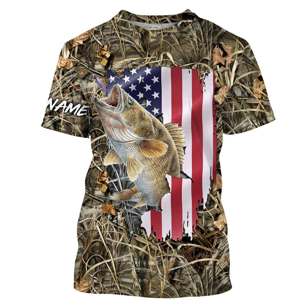 American flag Walleye fishing camo Customize Name All-over Print Unise ...