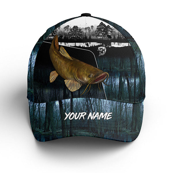 Flathead Catfish fishing blue camo Custom fishing hat Unisex Fishing B ...